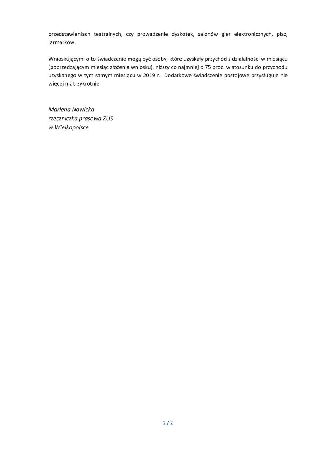 Postojowe I Zwolnienie Ze Składek Dla Branży Turystycznej Gmina Przemęt